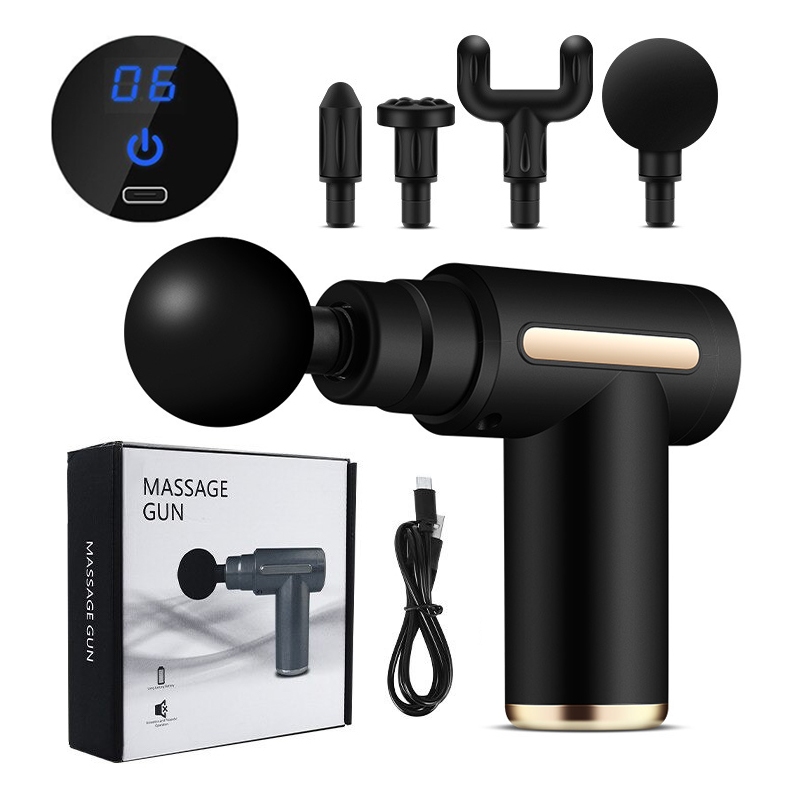 Geeso Mini Fascia Massage Gun 6 Speeds With 4 Massage Heads Lcd Screen