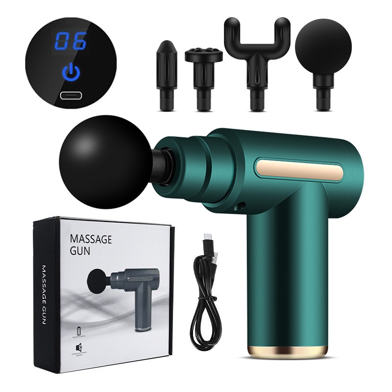 GEESO Mini Fascia Massage Gun 6 Speeds With 4 Massage Heads LCD Screen ...
