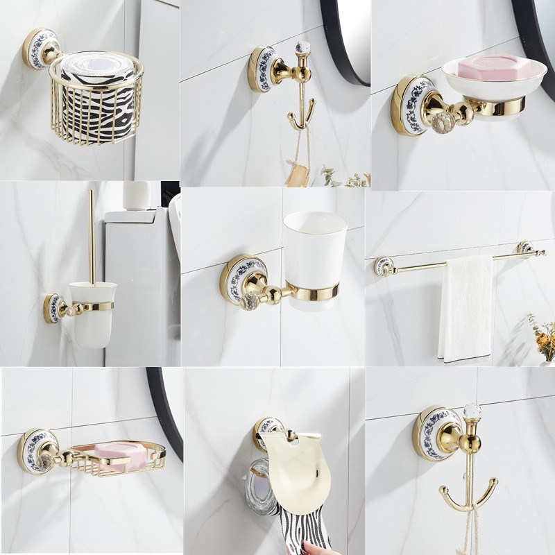 Biggers Gold Color Ceramic Bathroom Accessories Towel Ring Paper Holder ...