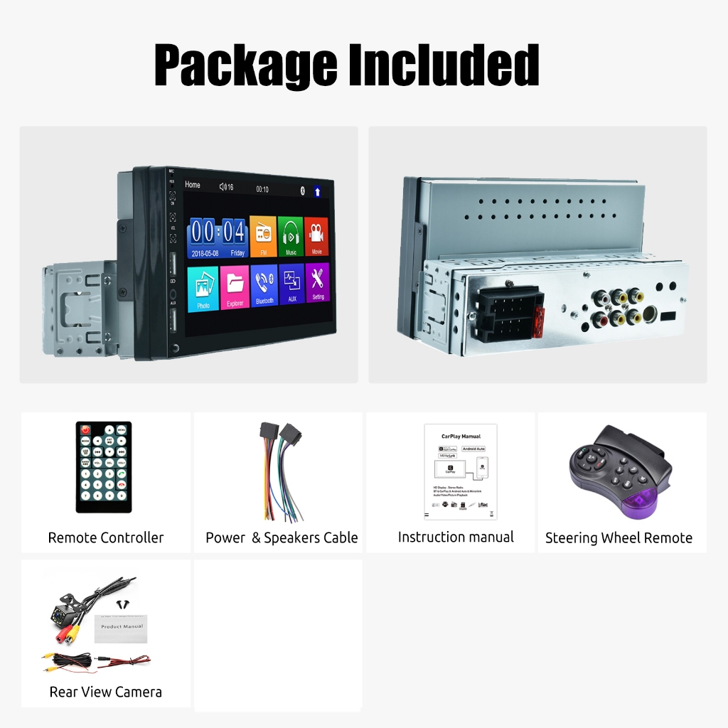 ESSGOO Single Din Car Player 7" Inch Touch Screen Mirror Link Multimedia MP5 Vedio Player ...