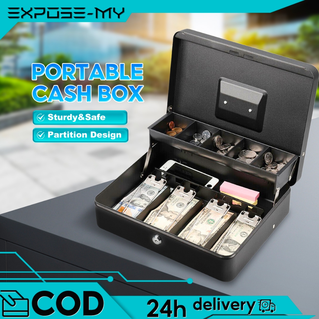 EXPOSE Compartment Lockable Portable Cash Box (30cm x 24cm x 9cm ...
