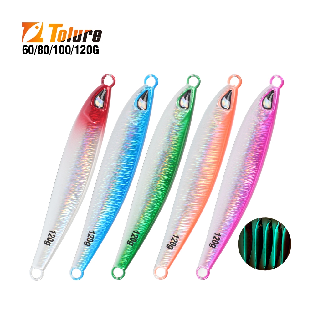 Tolure New Jig Lures 1PC 60g 80g 100g 120g 3D Fishing Eyes Laser Paper Coating Luminous Jigging ...