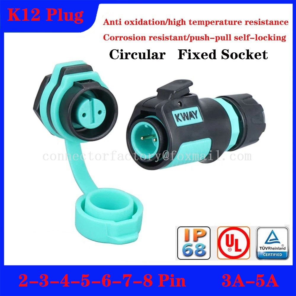 K12 aviation male plug female socket IP68 round seat quick push pull ...