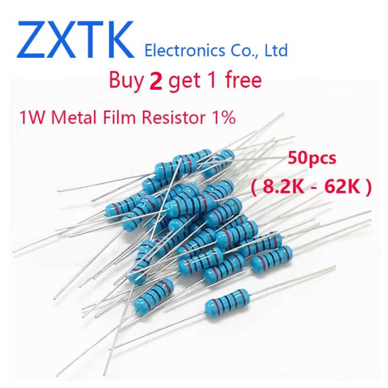 50PCS Metal Film Resistor 1W 8.2K 9.1K 10K 11K 12K 13K 15K 16K 18K 20K 22K 24K 27K 30K 33K 36K ...
