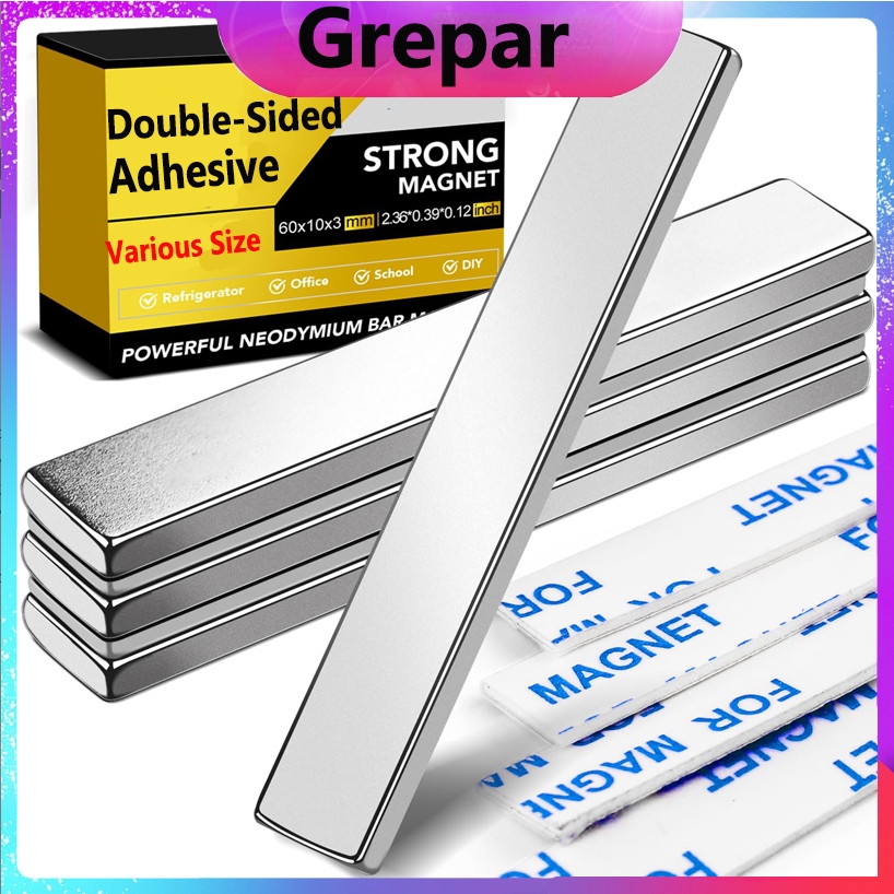 Neodymium Bar Magnets, Heavy Duty Magnets with Double-Sided Adhesive ...