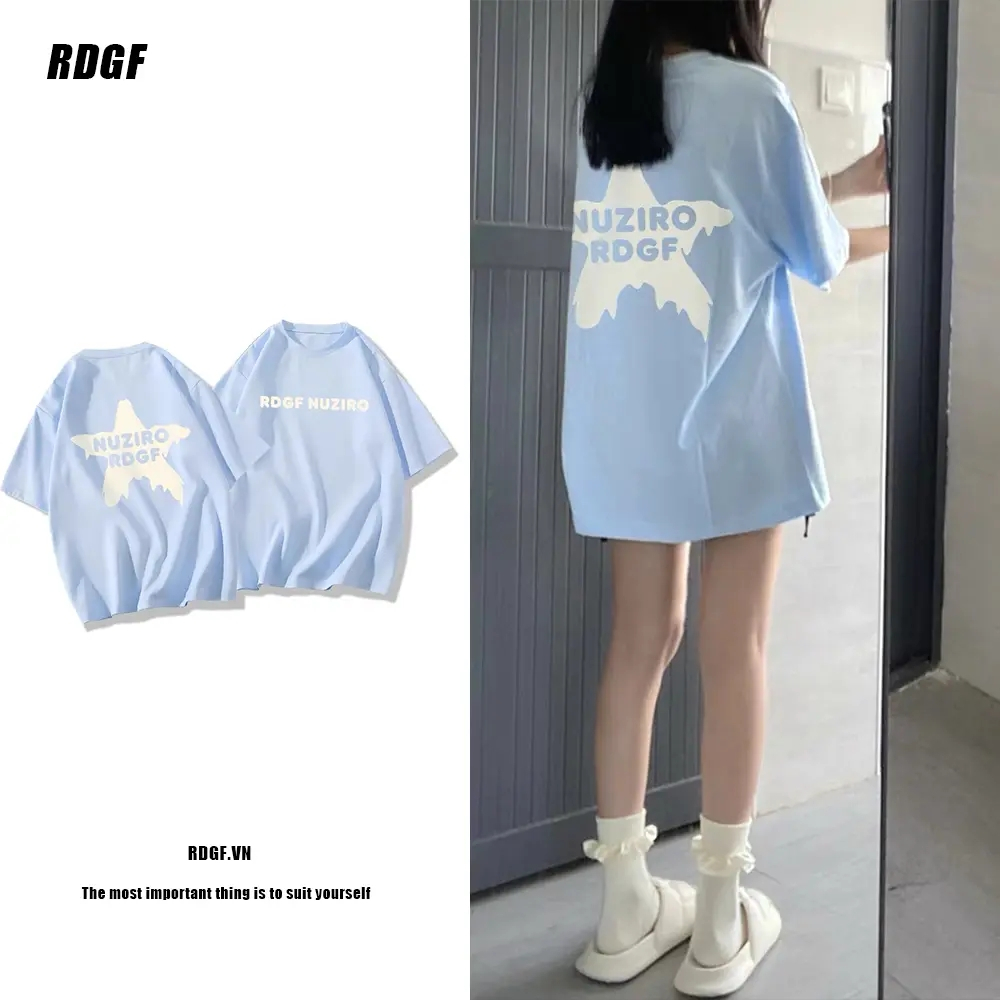 RDGF Star Graffiti Letter Printed Trendy Loose T-shirt Women's Summer ...