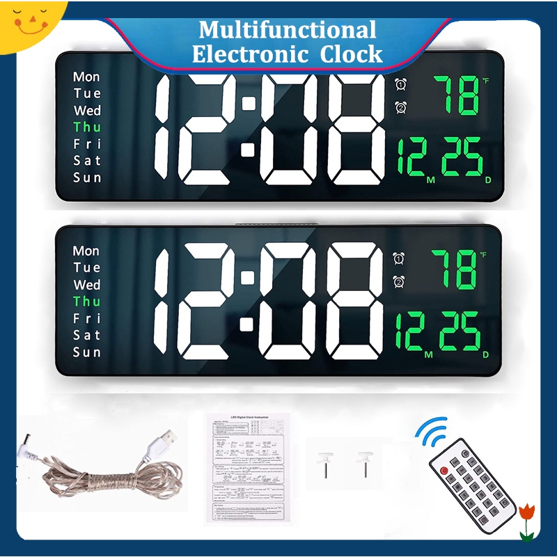 16” Digital Wall Clock Large Display LED Digital Clock with Temperature ...