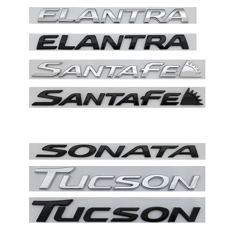 1 x ABS Chrome/Black Elantra TUCSON Sonata Santafe letter logo sticker ...