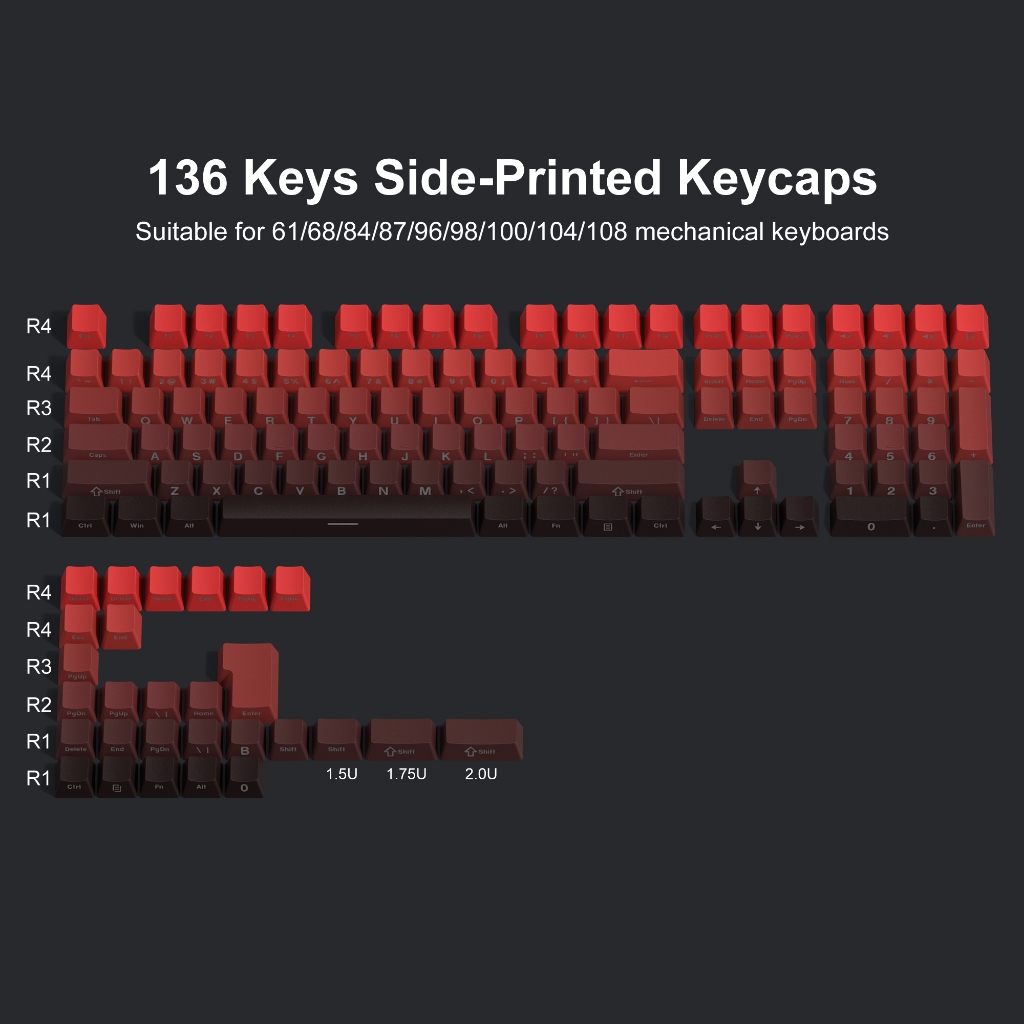WOMIER Side Printed Gradient Keycaps,136-Keys Double Shot PBT Keycap ...