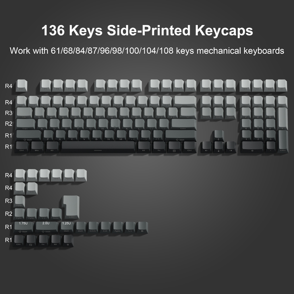 WOMIER Side Printed Gradient Keycaps,136-Keys Double Shot PBT Keycap ...