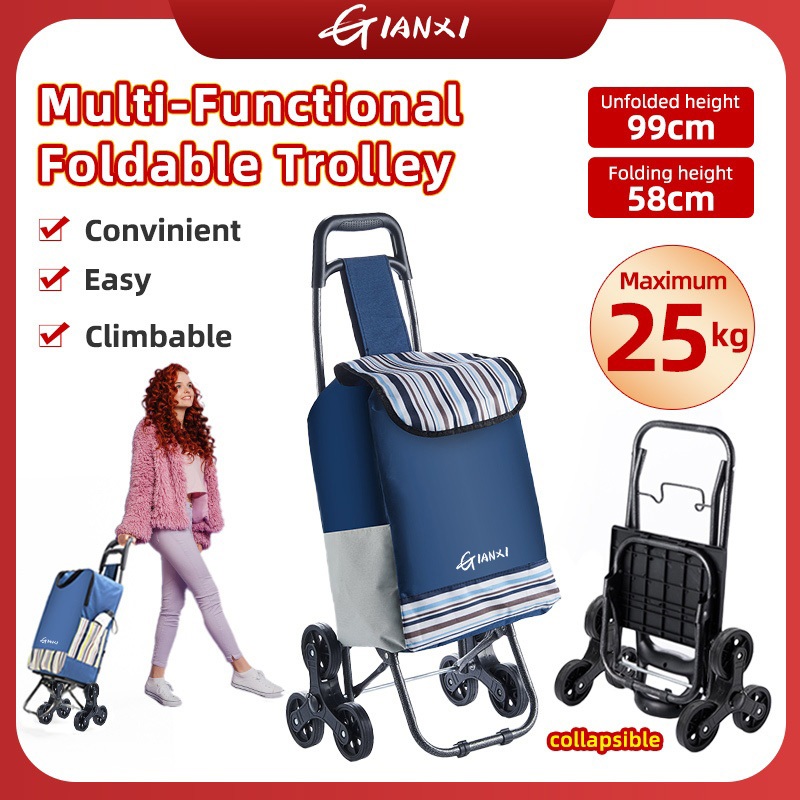 GIANXI Shopping Trolley Canvas Bag Market Trolley Case Portable Basket ...