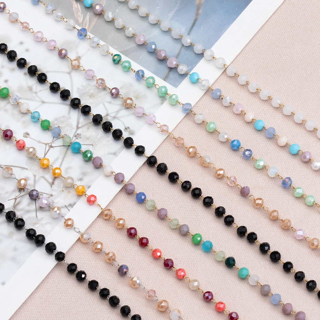 1meter 3.6mm Crystal Beads Stainless Steel Chain Mix Colors Beads ...