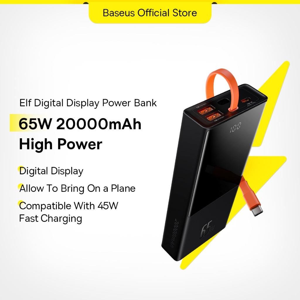 Baseus 65W 20000mAh Three-Port Fast charging Power Bank with Type C Two ...