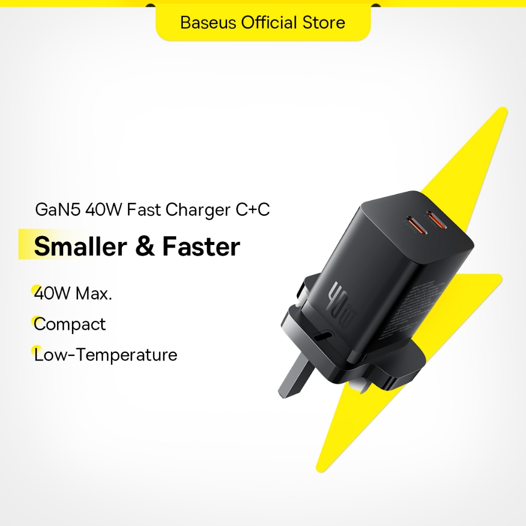 Baseus GaN5 Pro Fast Charger C+C 40W UK For iPhone 15 Xiaomi Samsung | Shopee Malaysia