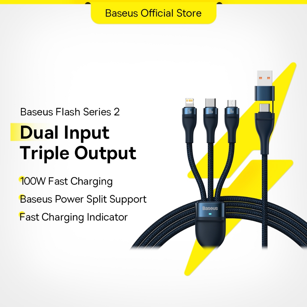 Baseus 100W Flash Series 3 in 2 Fast Charging Cable C+U to M+L+C ...