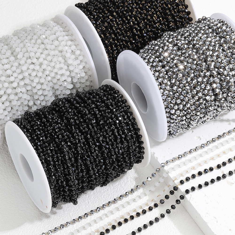 1meter 3.5mm Crystal Stone Stainless Steel Chain Black White Color ...