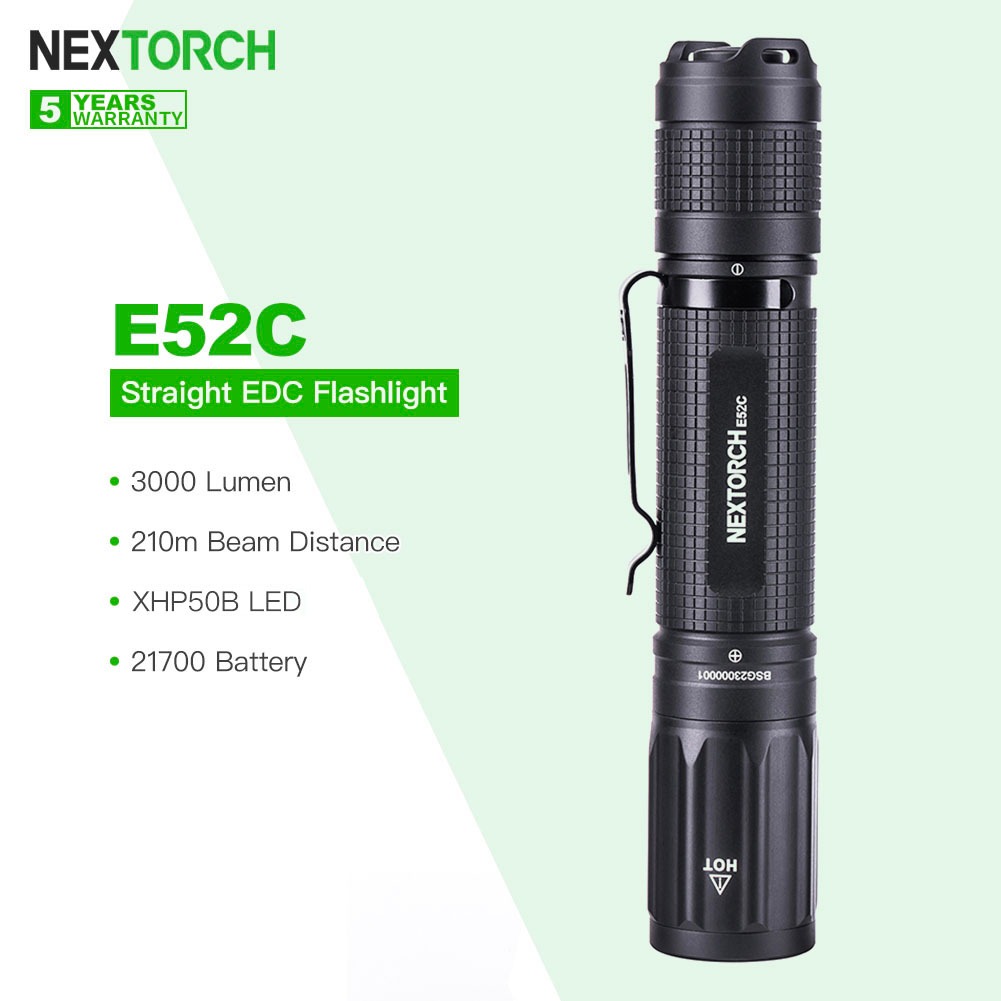 NEXTORCH E52C Straight EDC Compact Flashlight with 21700 Battery, Type ...