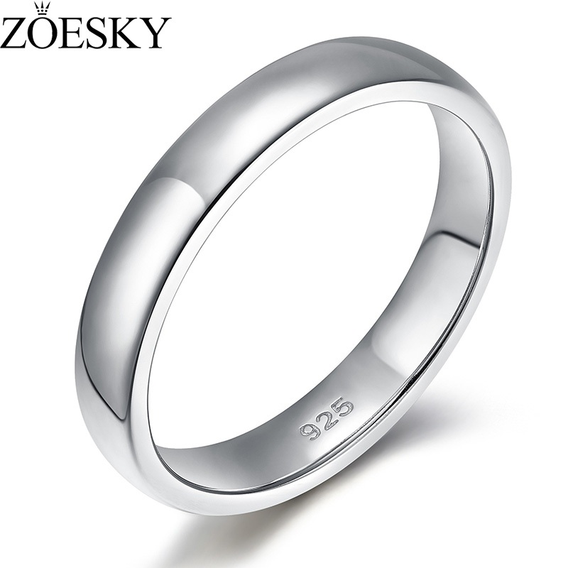 ZOESKY 4mm 925 Sterling Silver Wedding Band Ring High Polish Plain Dome ...