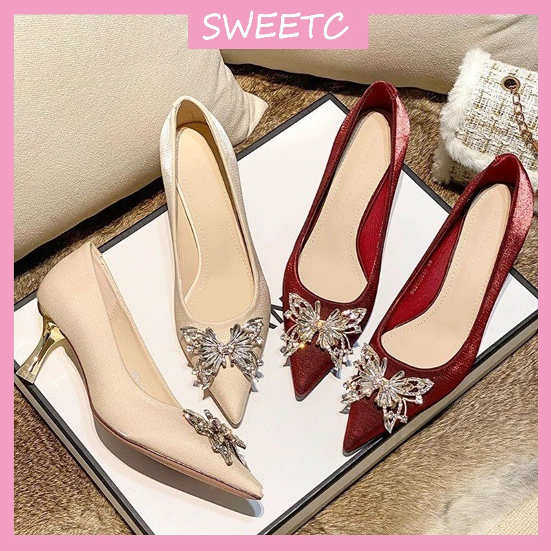 SWEETC Local Ready Stock Kasut perempuan kasut dinner glitter kasut ...