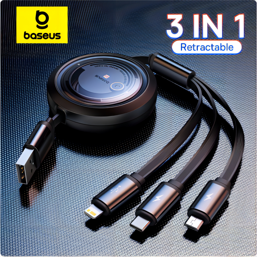 Baseus 3in1 3.5A Retractable Fast Charging Cable With Micro +Type C+ ...