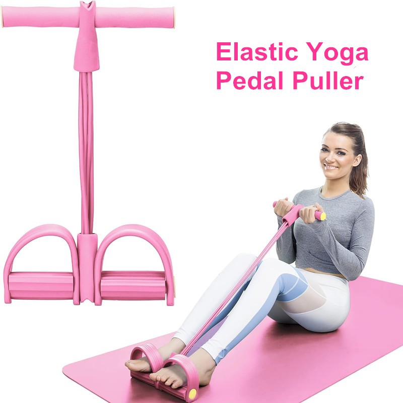 4 Tubes Elastic Yoga Pedal Puller, Sit Up Resistance Band Multi ...