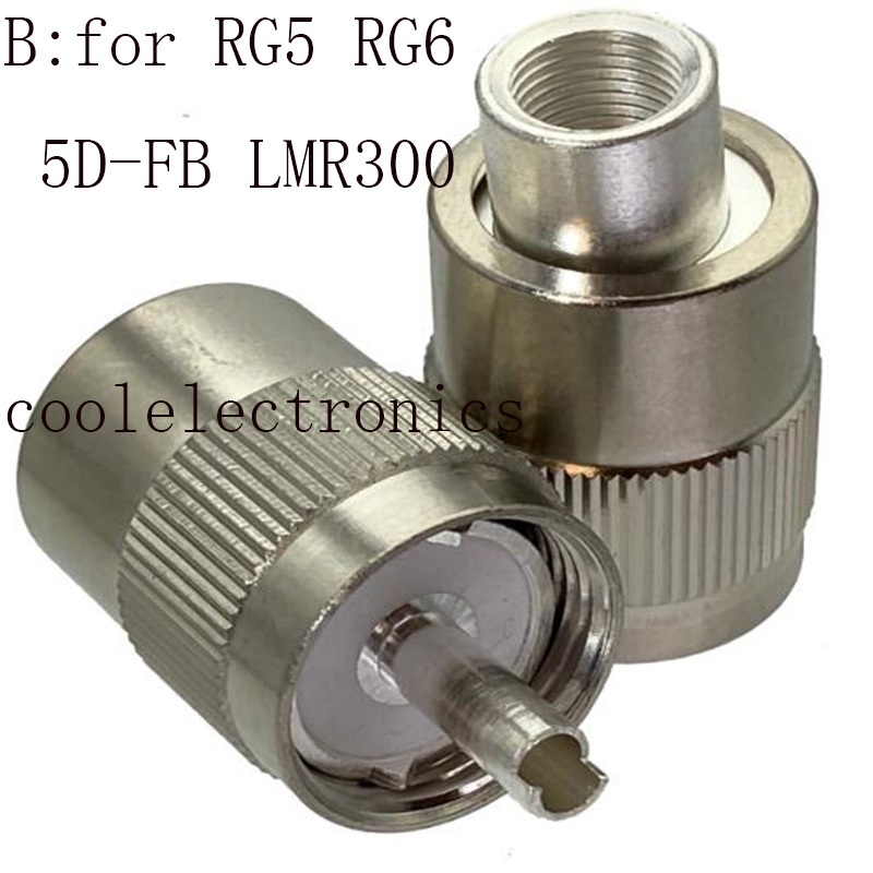 2PCS UHF PL259 Male Plug Solder Adapter Connector for RG5 RG6 LMR300 5D ...