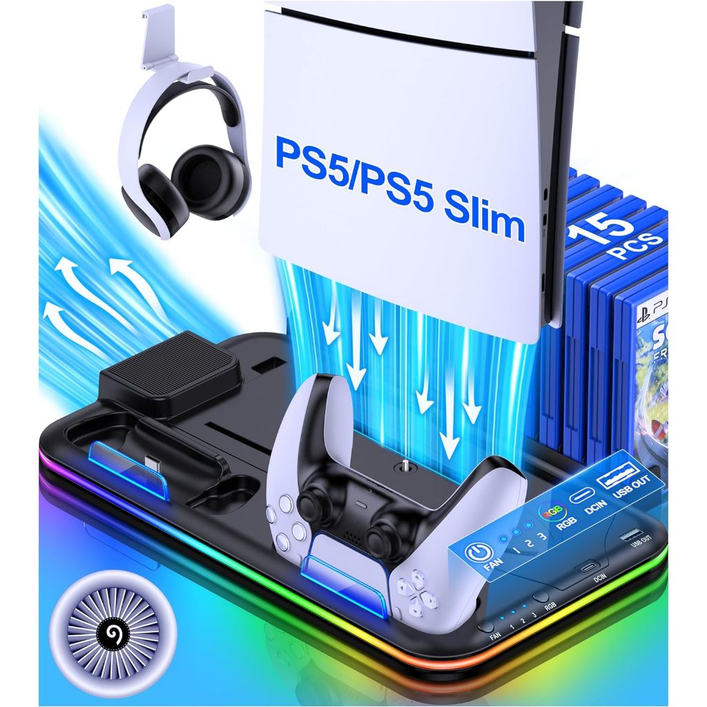 Multifunctional RGB PS5 Slim/PS5 Pro Charging Stand and Turbo Cooling ...