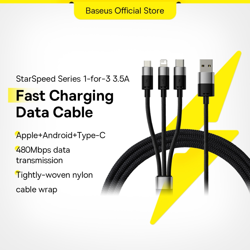 Baseus 3 In 1 USB C Cable Lighting 3.5A Charger Cable Micro USB C Type ...