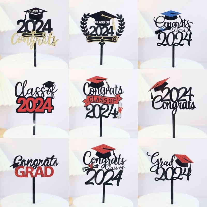 Acrylic 2024 Congrats Grad Cake Topper, Happy Graduation Cake Topper ...