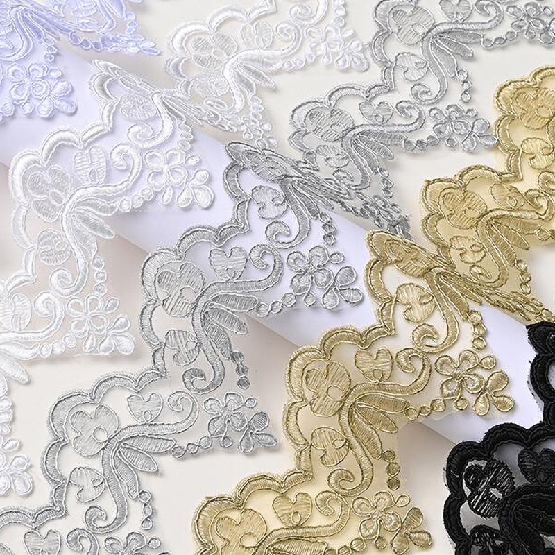 1Yard White Black Golden Embroidery Car Bone Lace Fabric For Wedding ...