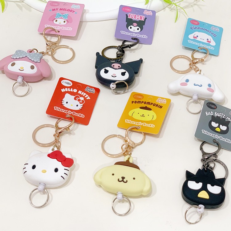 Cute Sanrio cartoon shape retractable silicone key ring Kuromi pendant ...