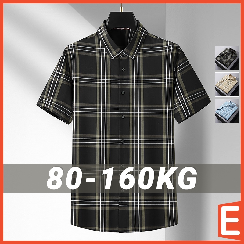 [3XL-9XL] Plus Size Shirt Men Korean Loose Collar Short Sleeve ...