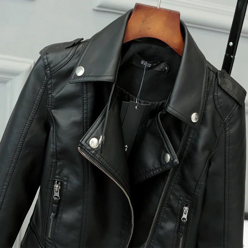 2024 Women's Leather Jacket Casual Black Elegant Slim Modern Fashion ...