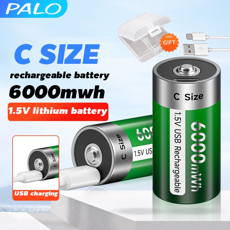 PALO⚡1.5V C size lithium battery 6000mAh USB battery LR14 rechargeable ...