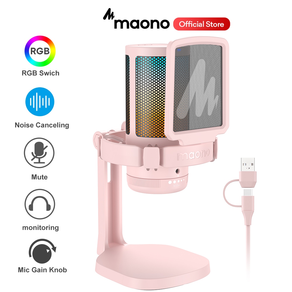 Mikrofon USB Maono DGM20 RGB Mikrofon Permainan Mikrofon USB Kondenser ...