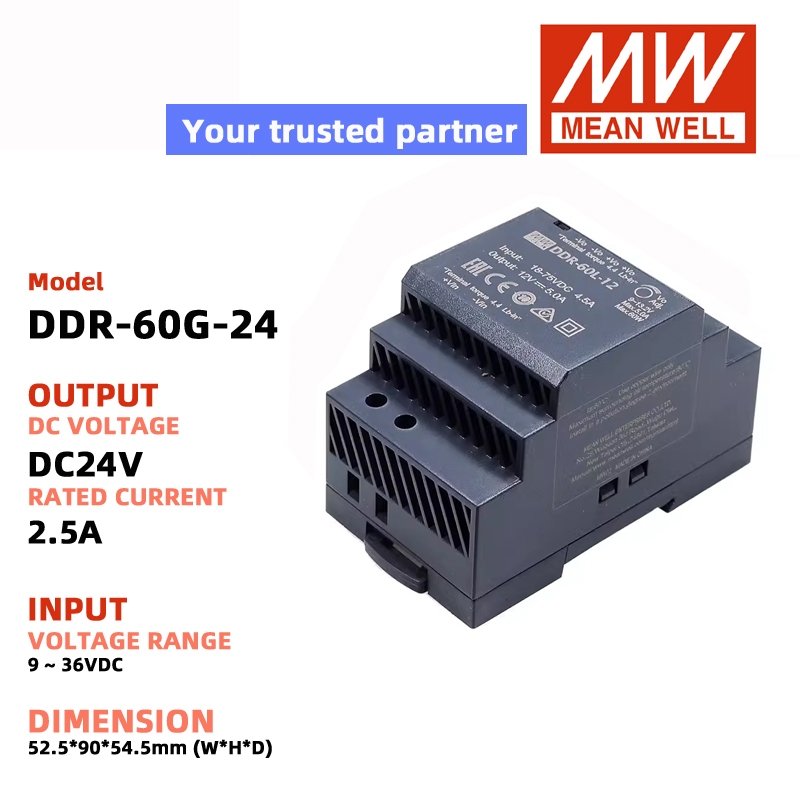 MEAN WELL Switching Power Supply DDR-60G-24 Rail Installation Power Output DC24V 2.5A DC-DC ...