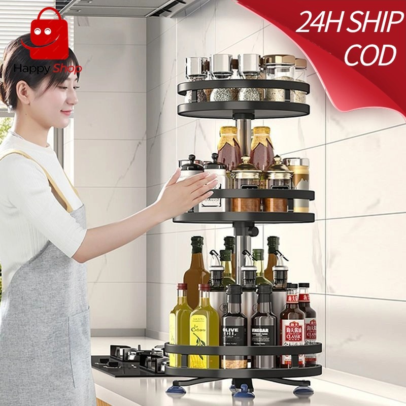 Rak Dapur Spice Rack Shelf 360° Rotatable 3 Tier Stainless Steel ...
