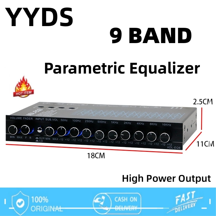 Car Pre Amp 9 Band Parametric Equalizer Car Audio EQ Tuning Crossover ...