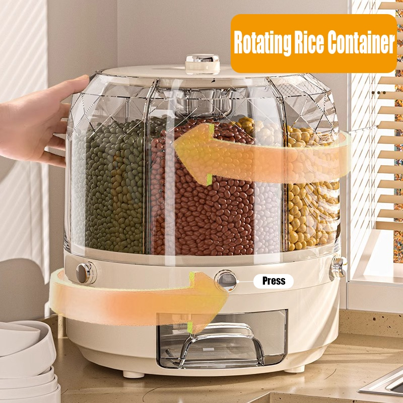 【Ready Stock】 6 Grid Rotating Rice Dispenser Rice Storage Bucket Rice ...