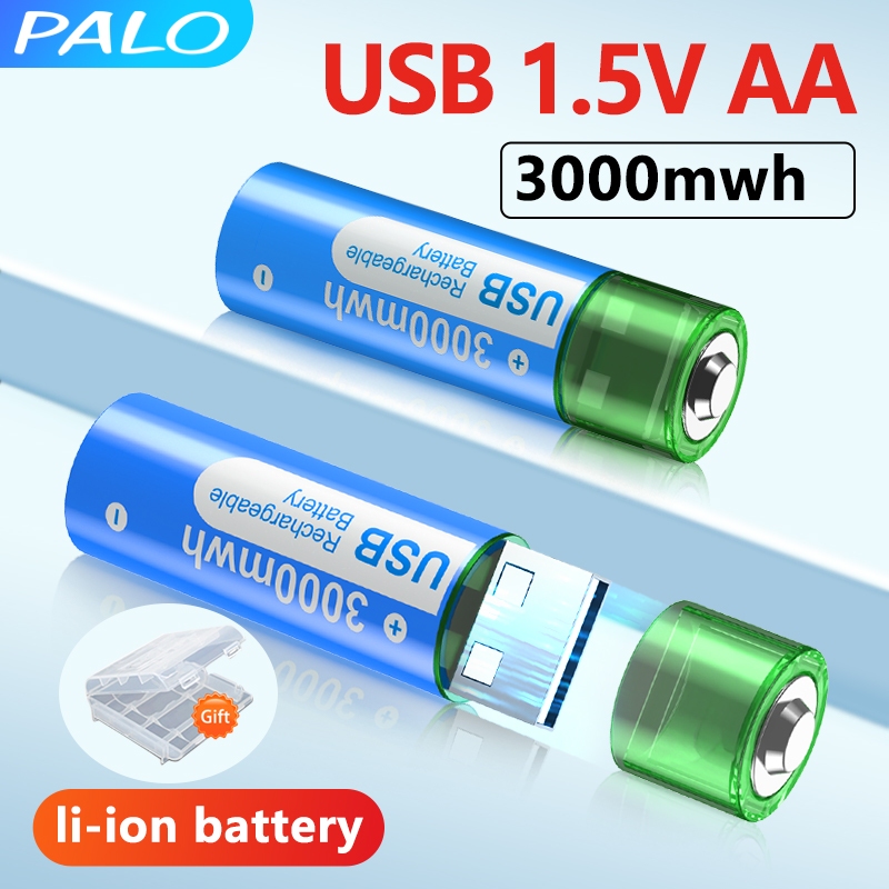 PALO⚡1.5V 3000mAh AA Battery USB Interface Rechargeable Li-ion Battery ...