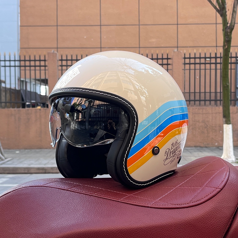 ORZ Retro Motorcycle Helmet Men's and Women's Half Helmet Cruise 3/4 ...