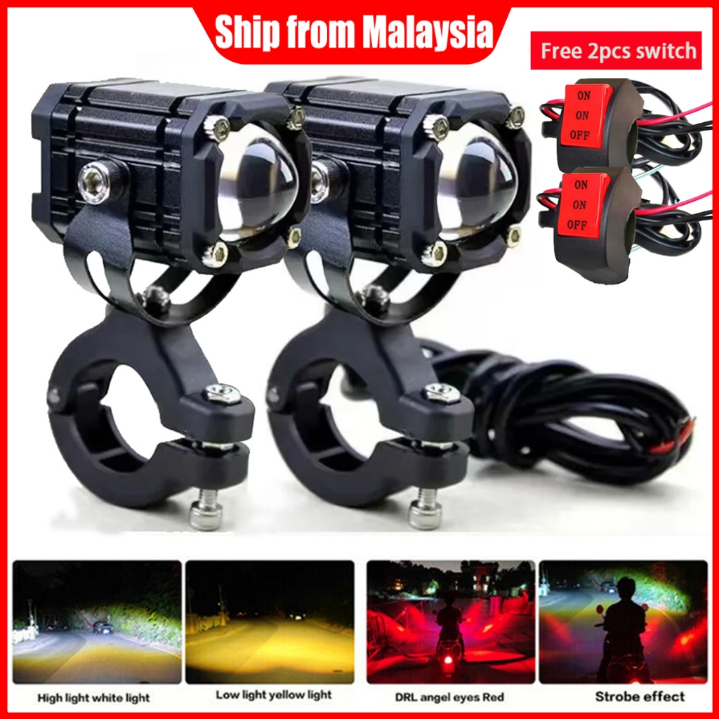 2PCS Motorcycle LED Headlight Projector Lens 50W Tricolor Strobe Drive ...