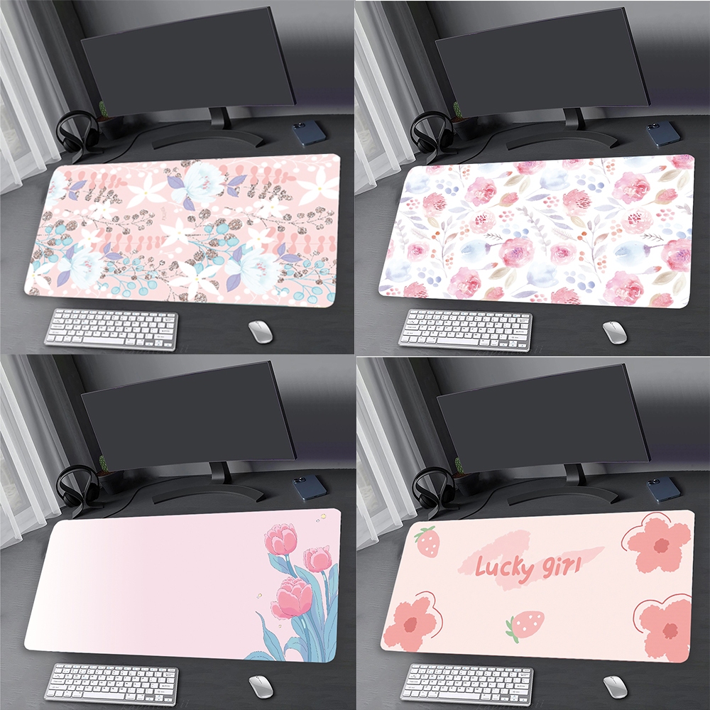 Nordic Style Large Mouse Pad Flower Office Keyboard Deskpad Pink Floral ...