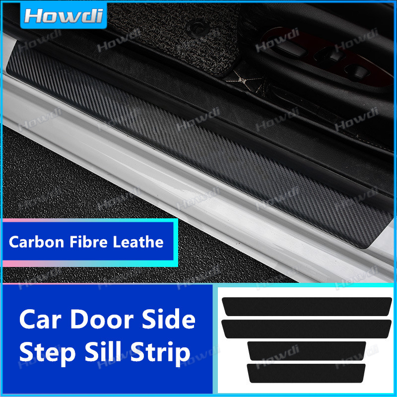 [4pc/Set] Car Door Side Step Sill Strip Carbon Fibre Leather Anti ...