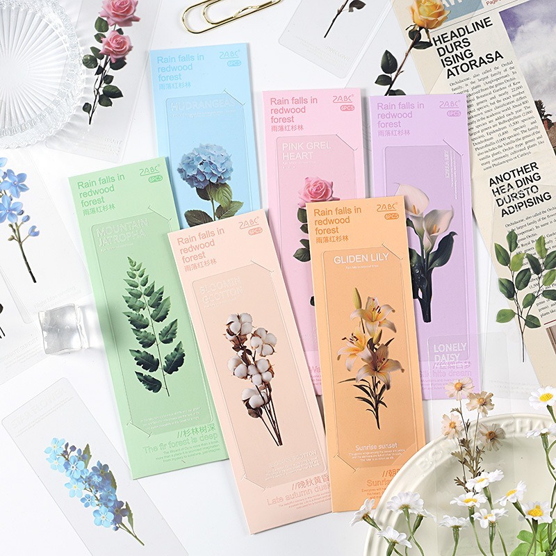 Penlab 6pcs Plants Bookmarks Set for Books Translucent PET Note Marker ...