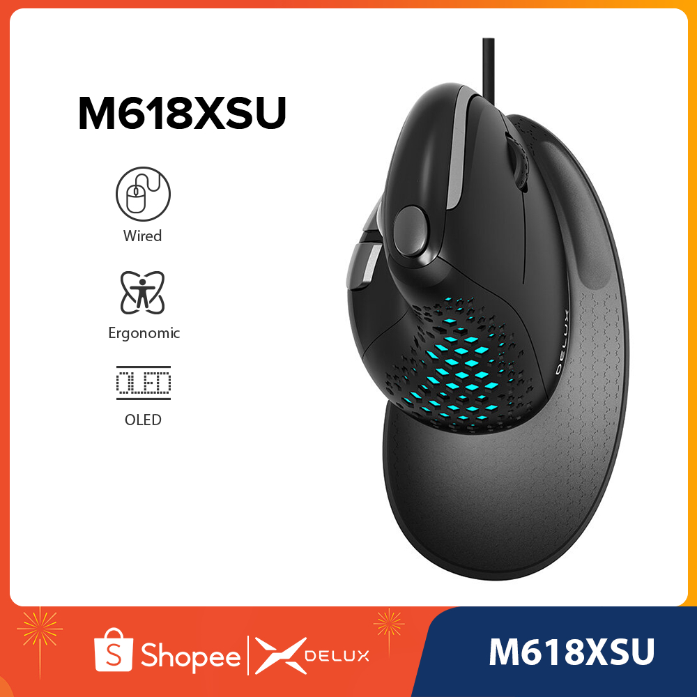 Delux M618XSU Seeker RGB Ergonomic Vertical Mouse Wired Mice Trackball ...