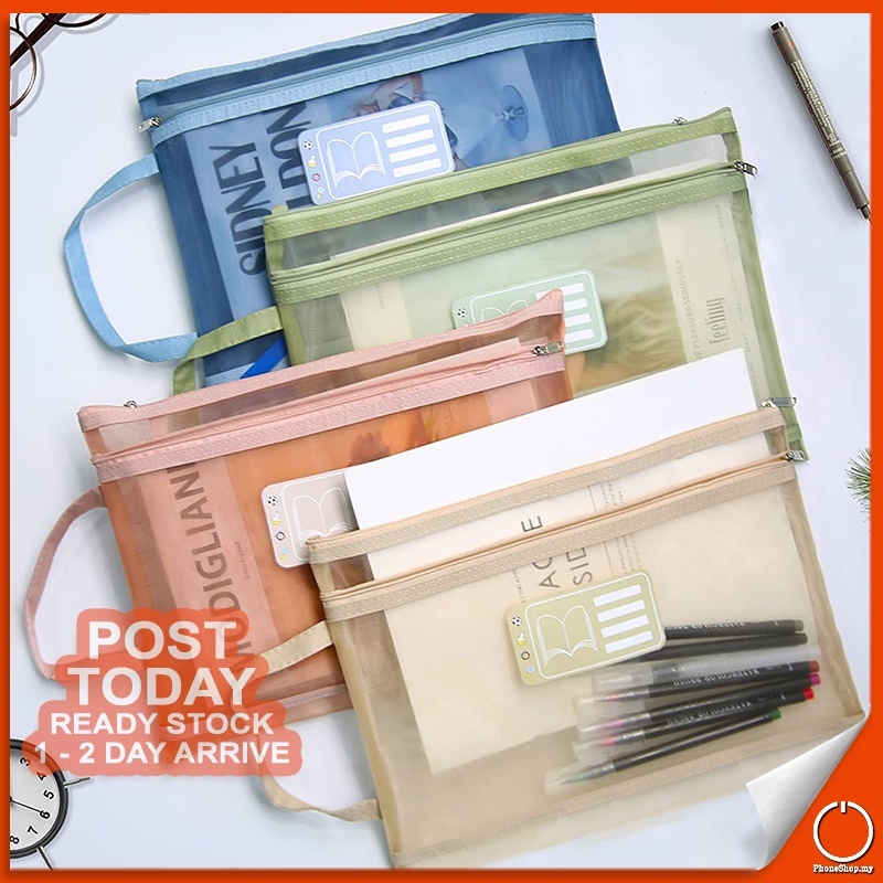 Transparent mesh storage bag, double-layer nylon file bag, mesh folder ...