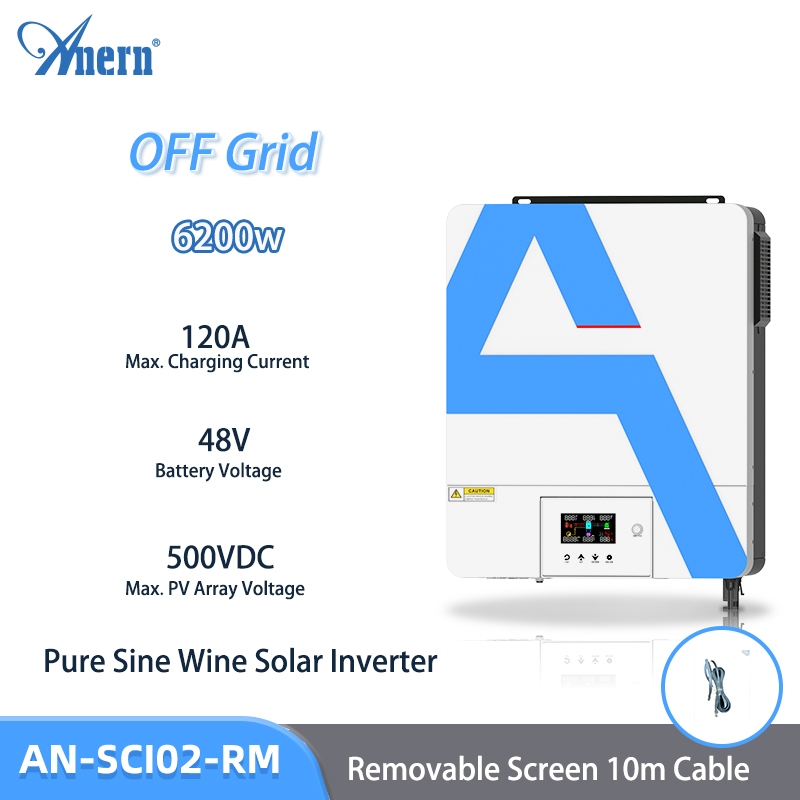 Anern 6200W Hybrid Solar Inverter Mppt 48v 220VAC Max PV 500Vdc Off Grid Inverter Pure Sine Wave ...