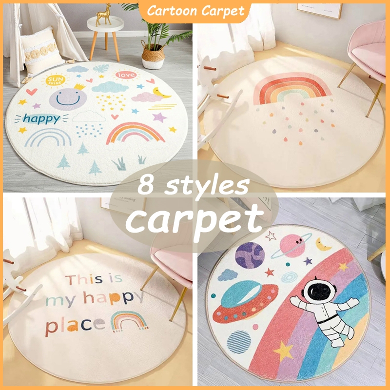 Cartoon Round Fluffy Carpet Living Room Rainbow Bedroom Rugs For Kids ...