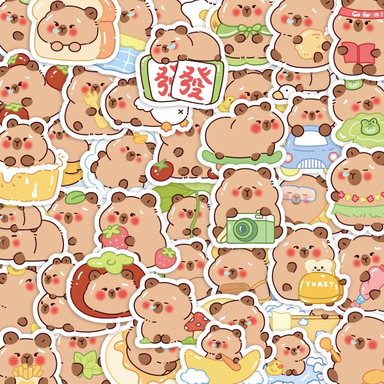 50 Pcs/set Cute Cartoon Capybara Roll Sticker Student Notebook ...